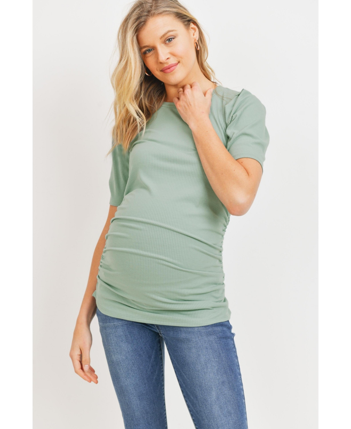 Click here for Hello Miz Maternity Ribbed Ruched Short Sleeve Puf... prices