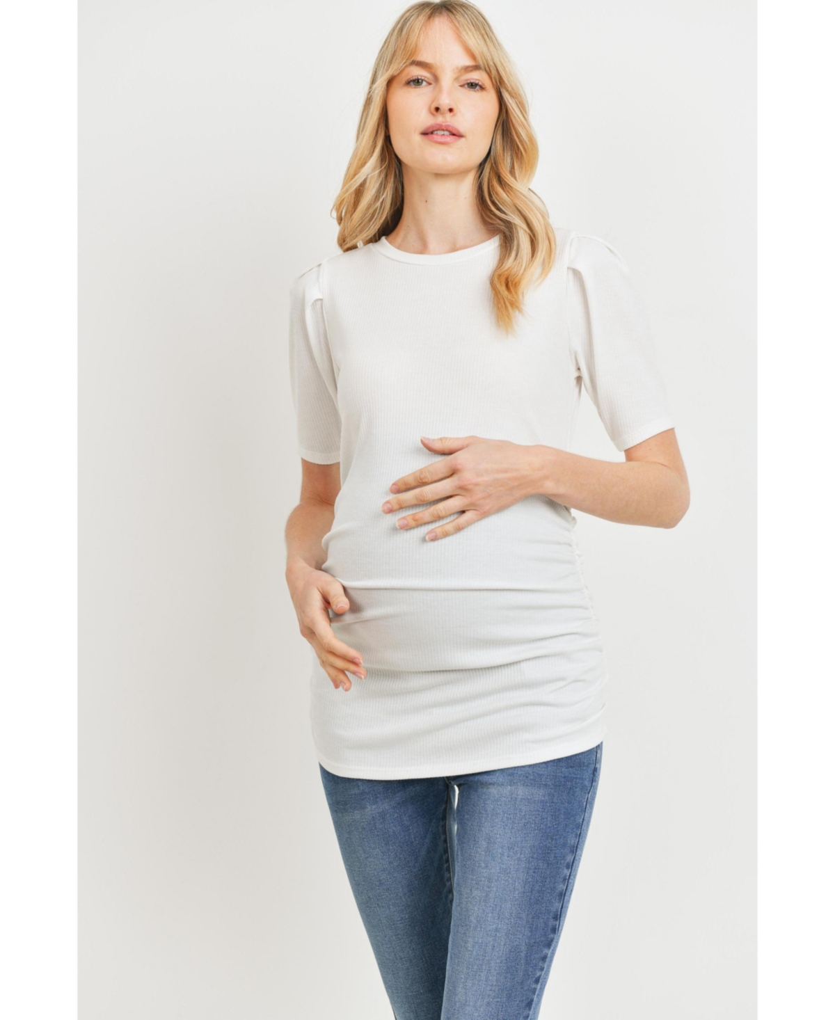 Click here for Hello Miz Maternity Ribbed Ruched Short Sleeve Puf... prices