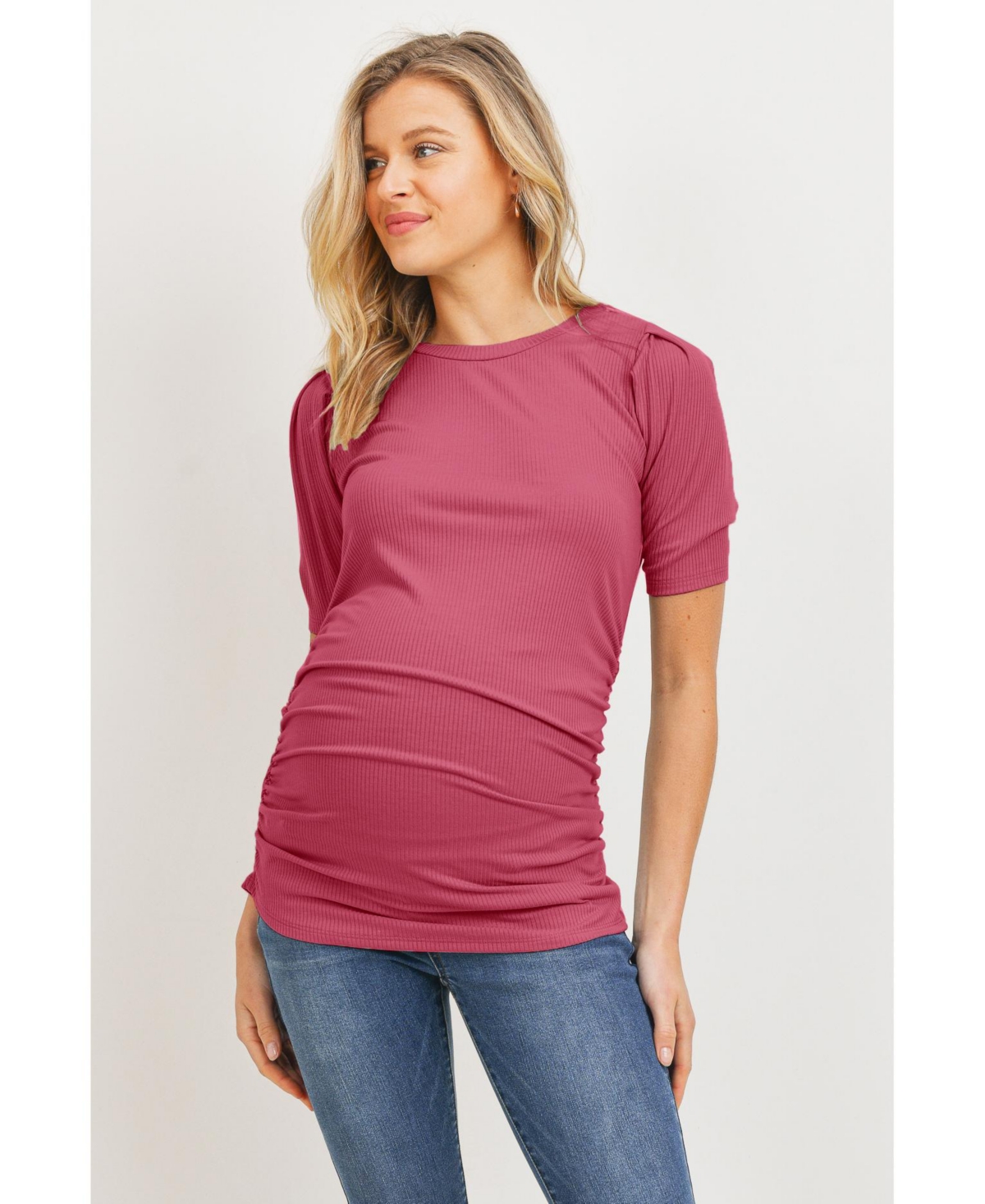 Click here for Hello Miz Maternity Ribbed Ruched Short Sleeve Puf... prices