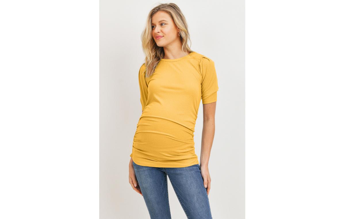 Click here for Hello Miz Maternity Ribbed Ruched Short Sleeve Puf... prices