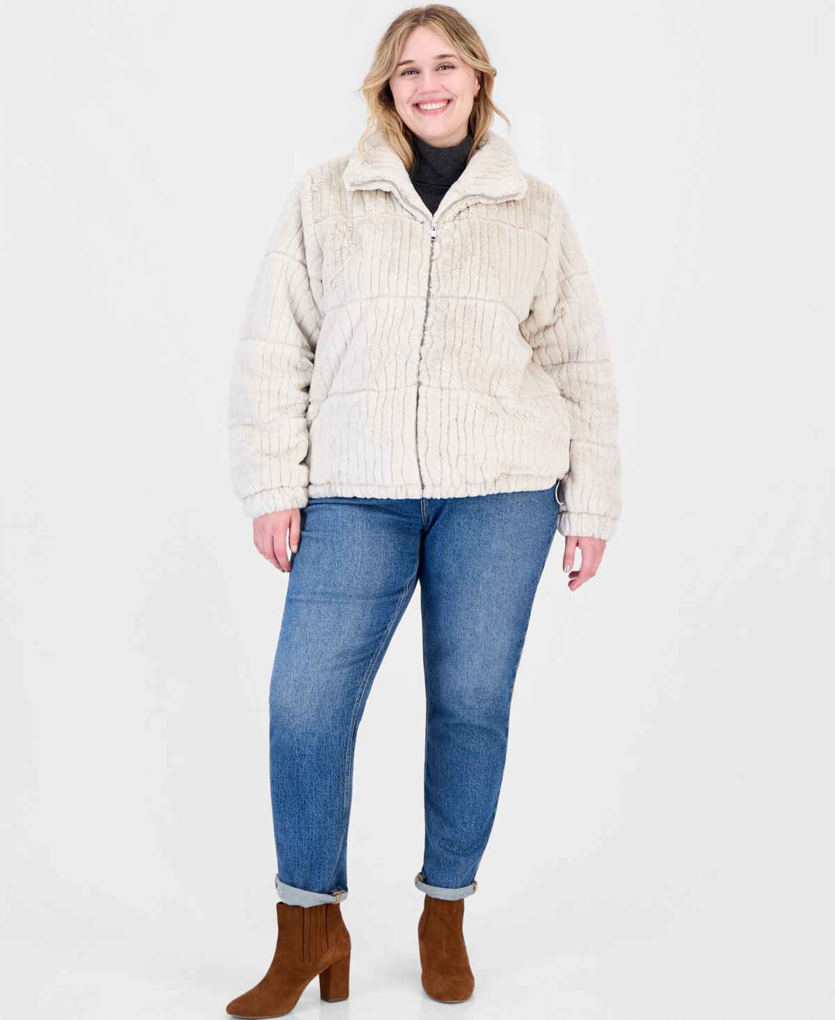Click here for Jou Jou Plus Size Faux-Fur Raised-Collar Jacket -... prices