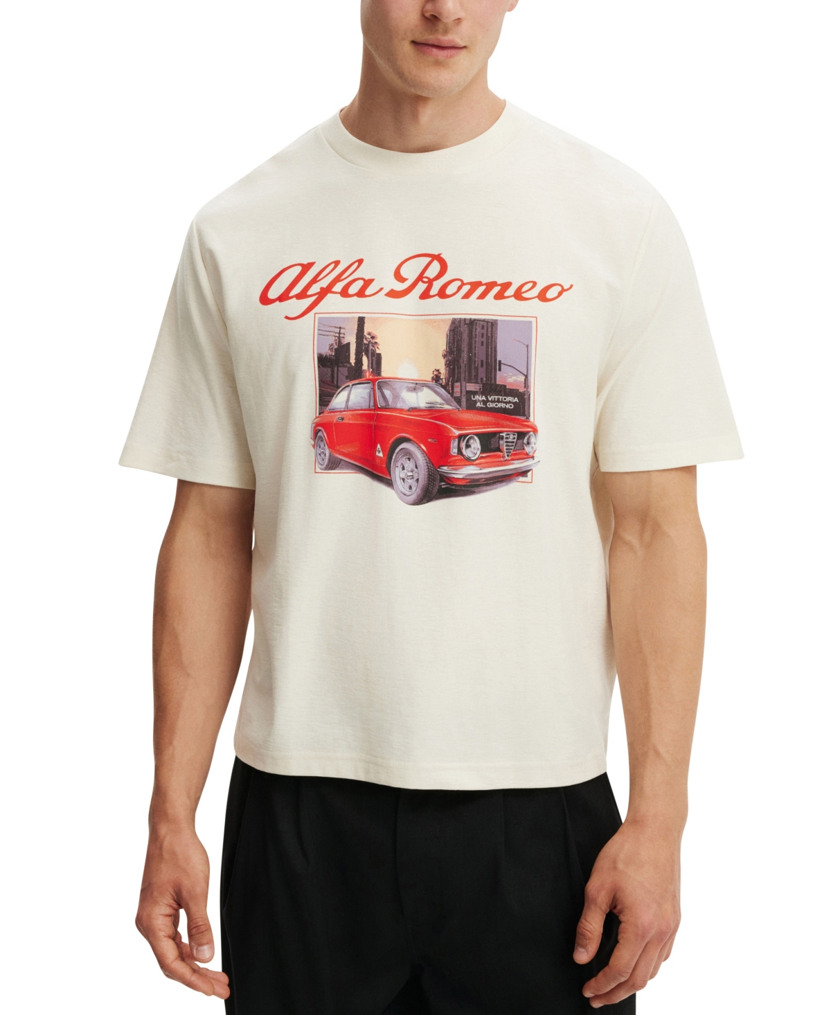 Click here for Cotton On Mens Cropped Modern-Fit Alfa Romeo T-shi... prices