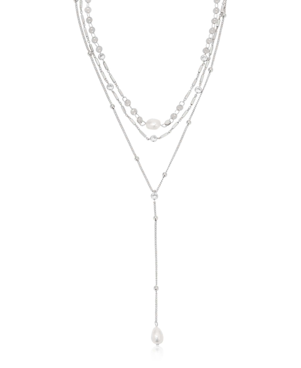 Click here for Ettika Forever Falling Pearl Lariat Necklace - Sil... prices