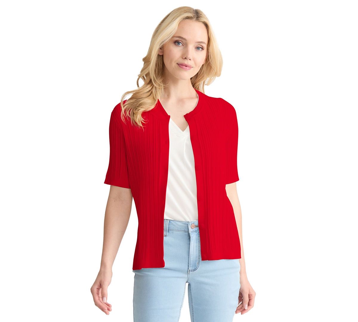 Click here for Jones New York Petite Short-Sleeve Pointelle Cardi... prices