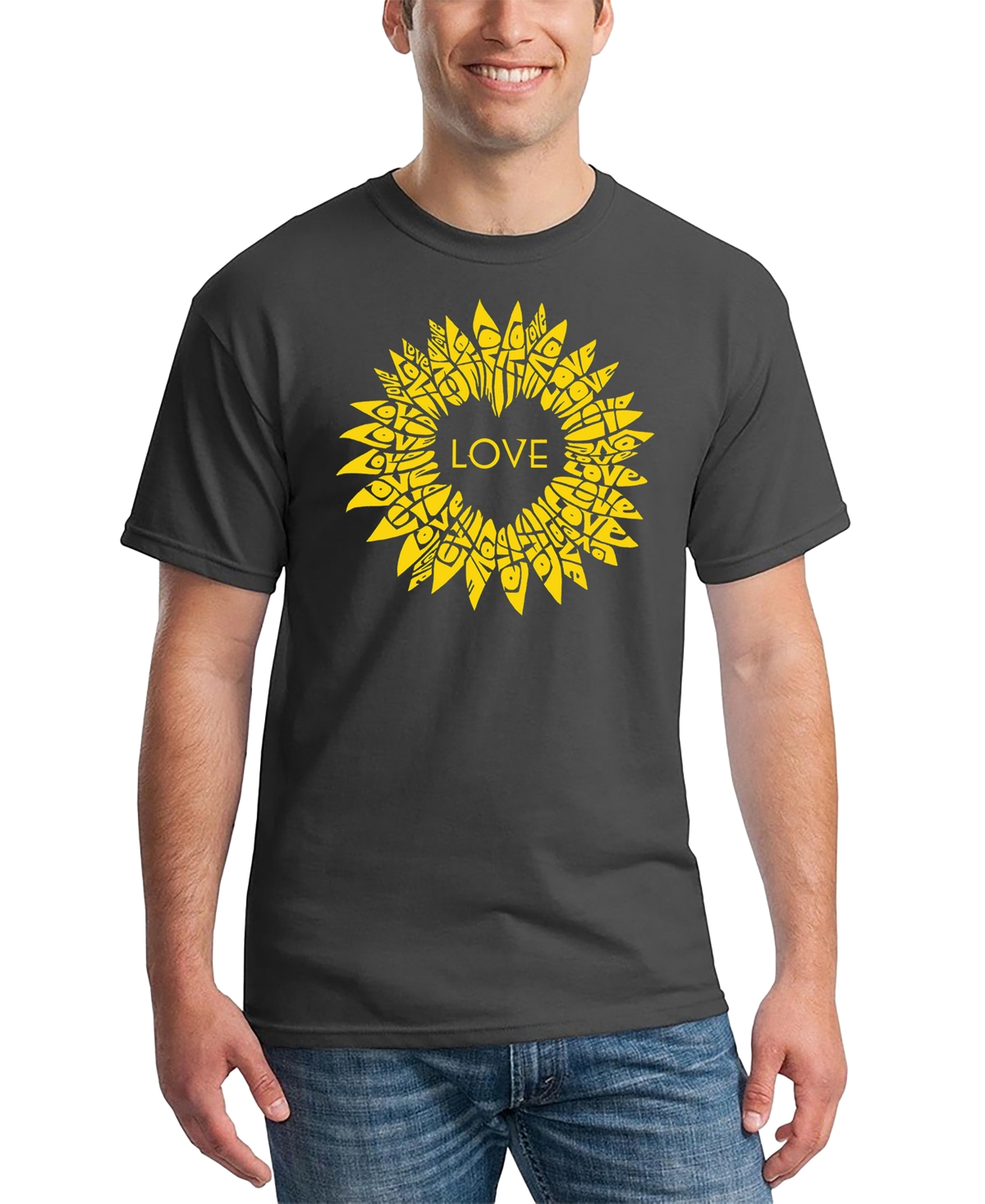 Click here for La Pop Art Mens Love Sunflower Word Art T-Shirt -... prices