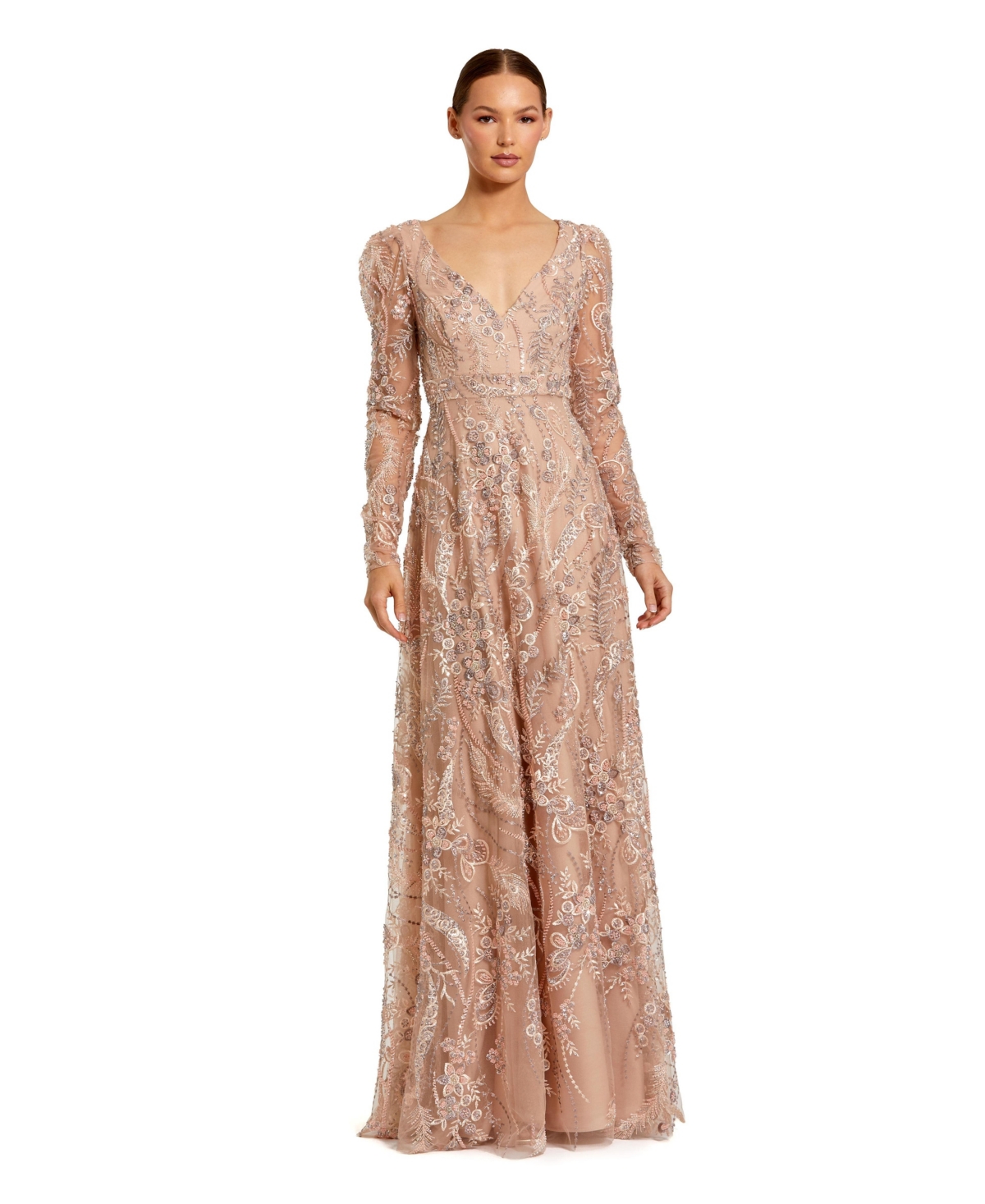 Click here for Mac Duggal Womens Floral Embroidered V Neck Long S... prices