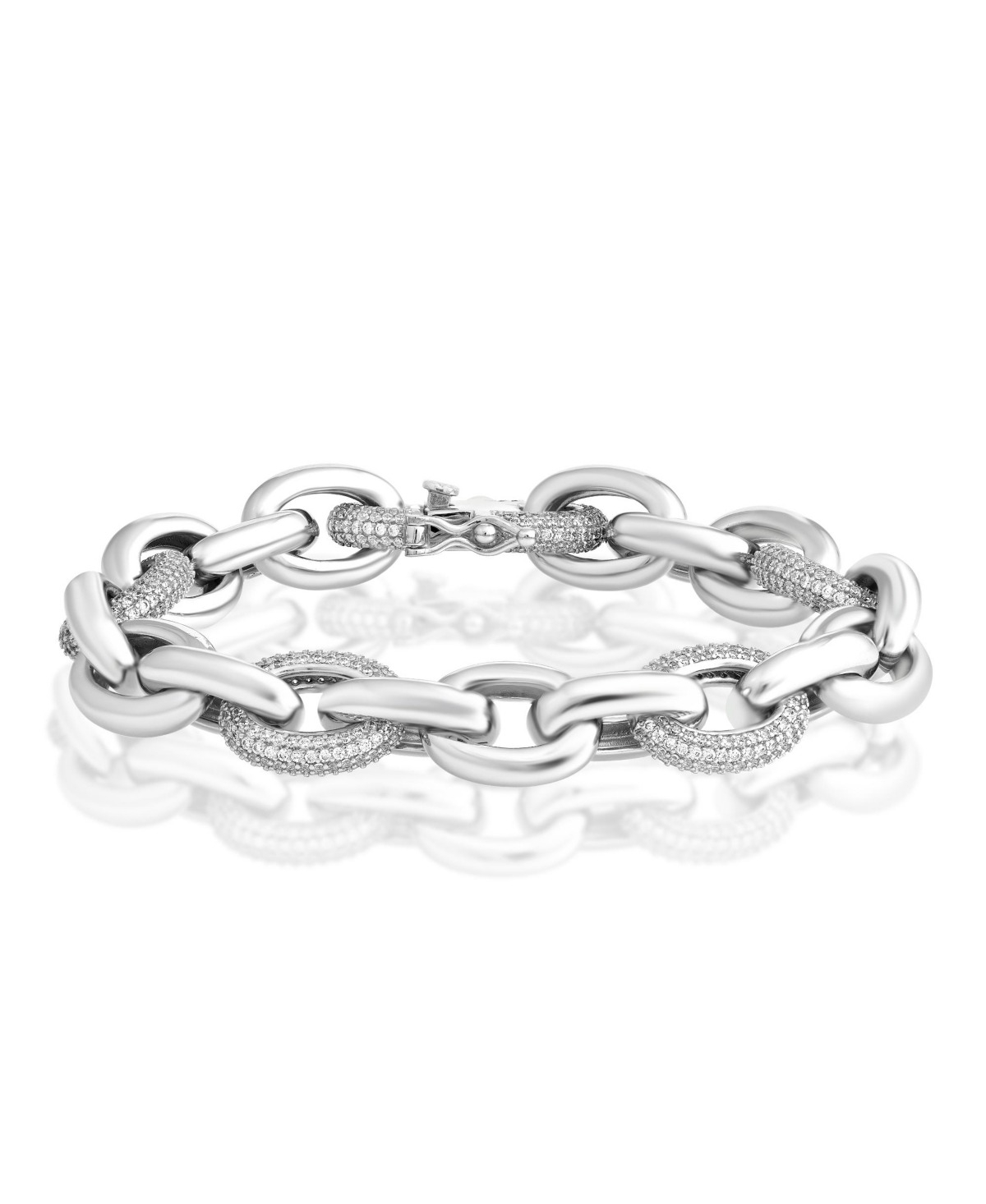 Click here for Simona Pave Cz and Polished Oval Link Bracelet - S... prices