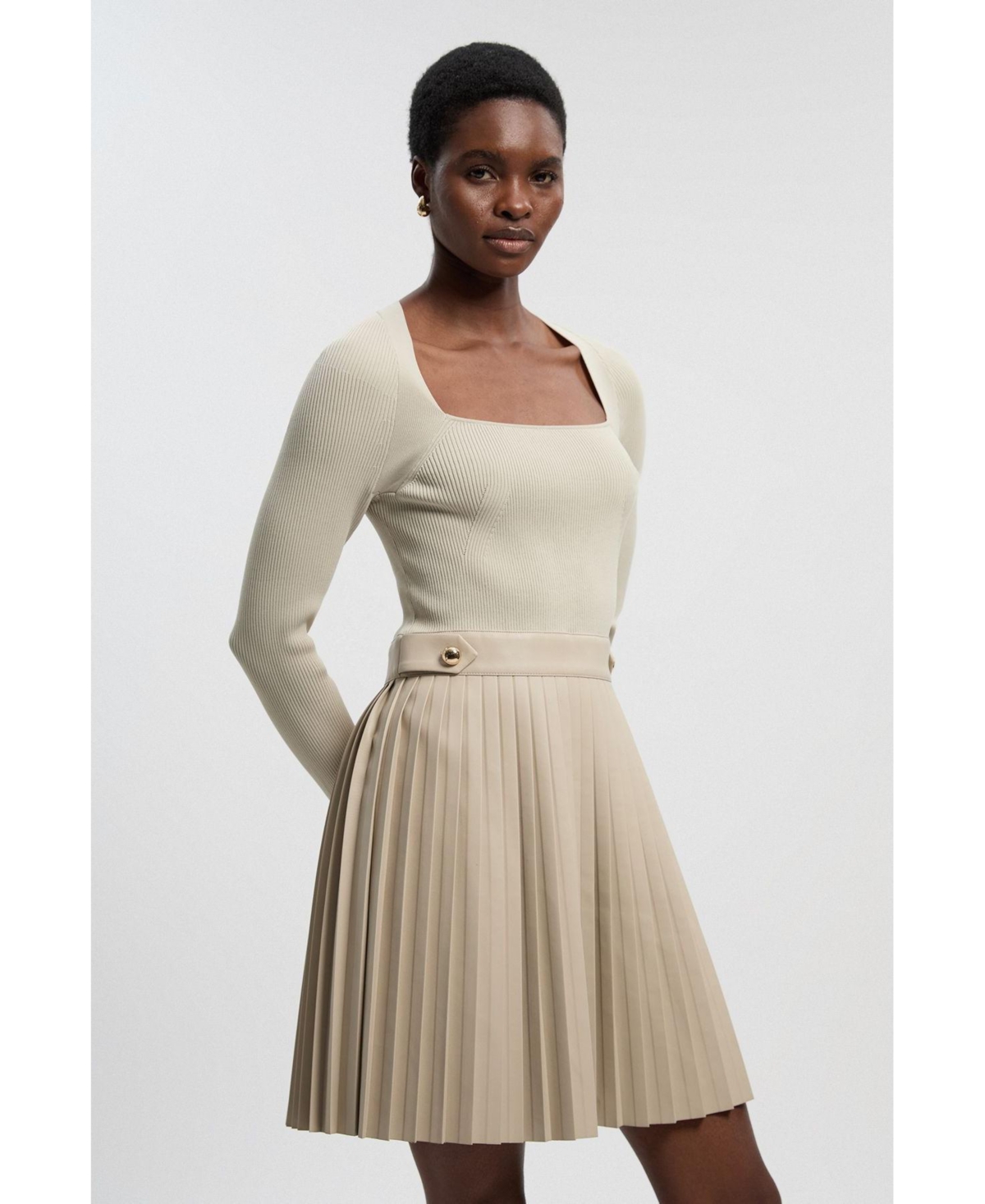 Click here for Karen Millen Womens Square Neck Pleated Pu Skirt M... prices