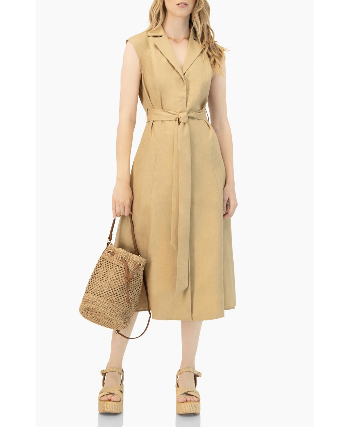Click here for Ivonne Womens Long Linen Dress with Waist Tie - Be... prices