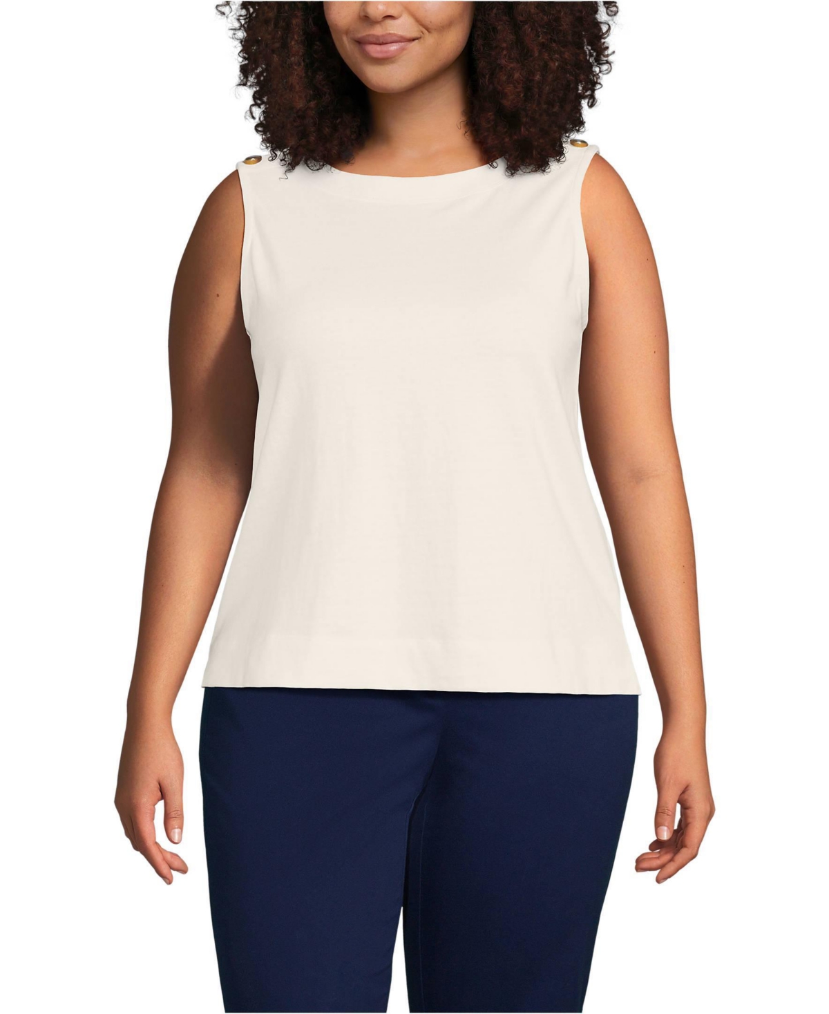 Click here for Lands End Plus Size Mariner Button Shoulder Tank -... prices