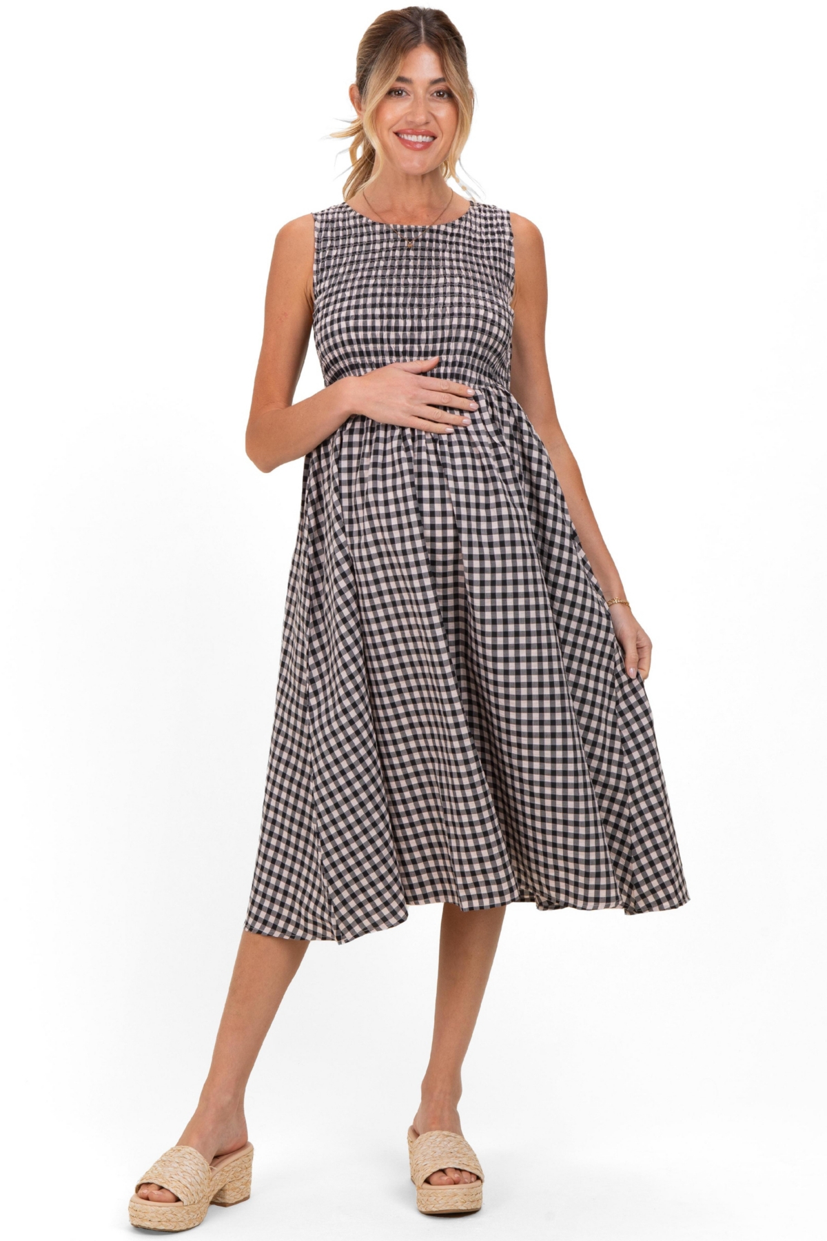 Click here for Pinkblush Maternity Red Gingham Smocked Sleeveless... prices