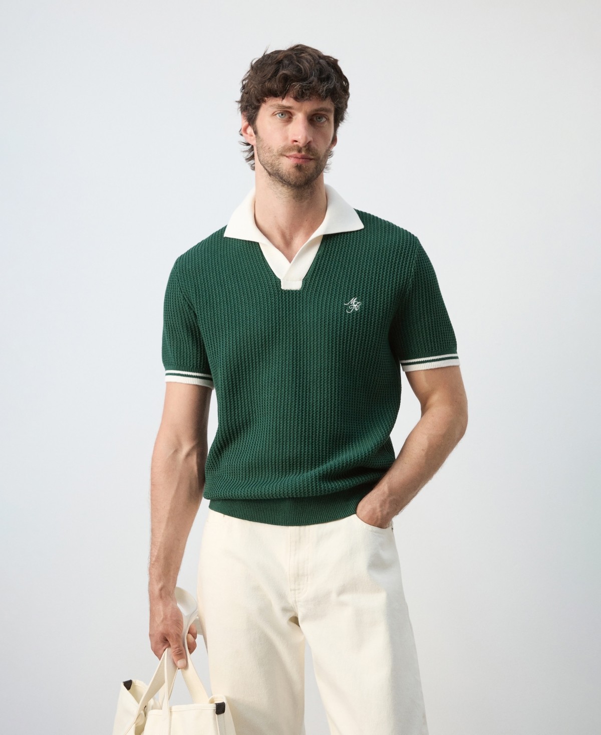 Click here for Mango Mens Cotton Structured Polo Shirt - Dark Gre... prices