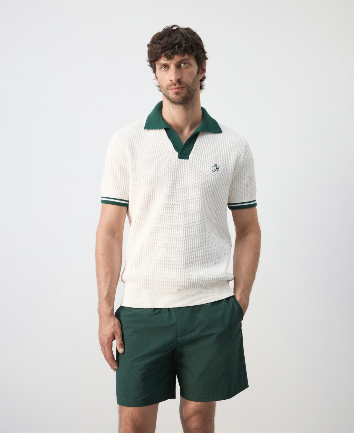 Click here for Mango Mens Cotton Structured Polo Shirt - Off Whit... prices