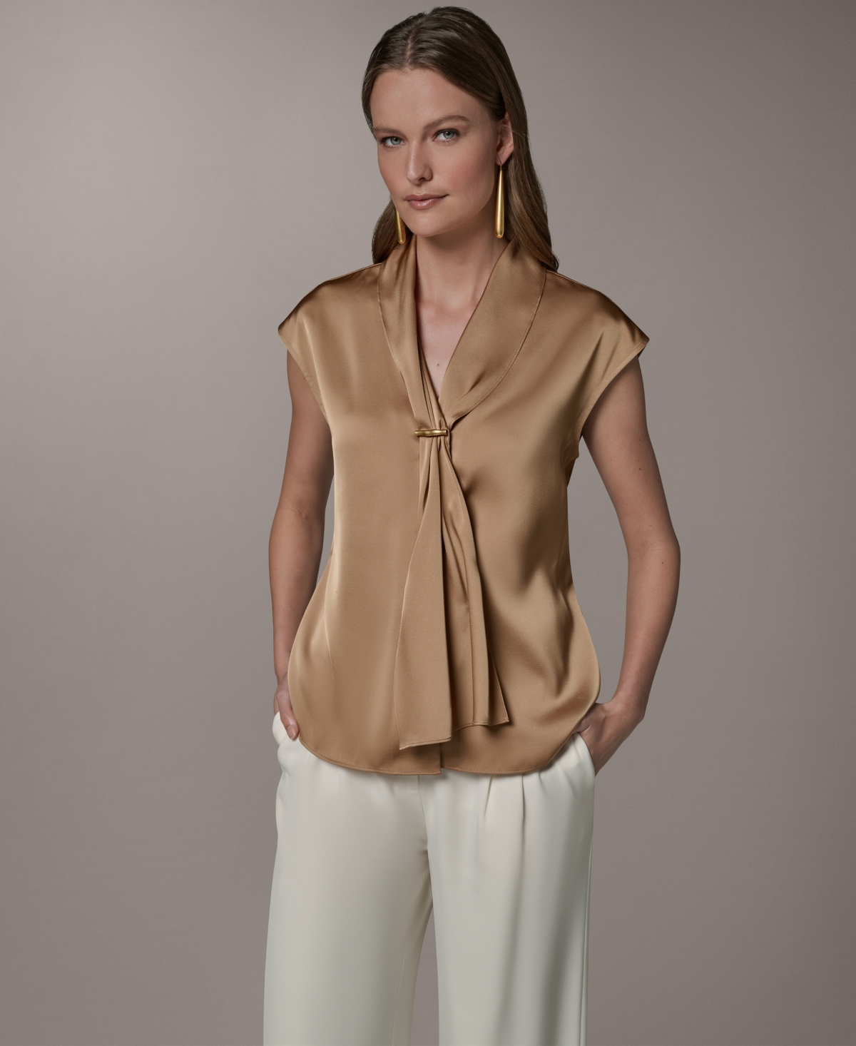Click here for Donna Karan New York Petite V-Neck Top - Fawn prices