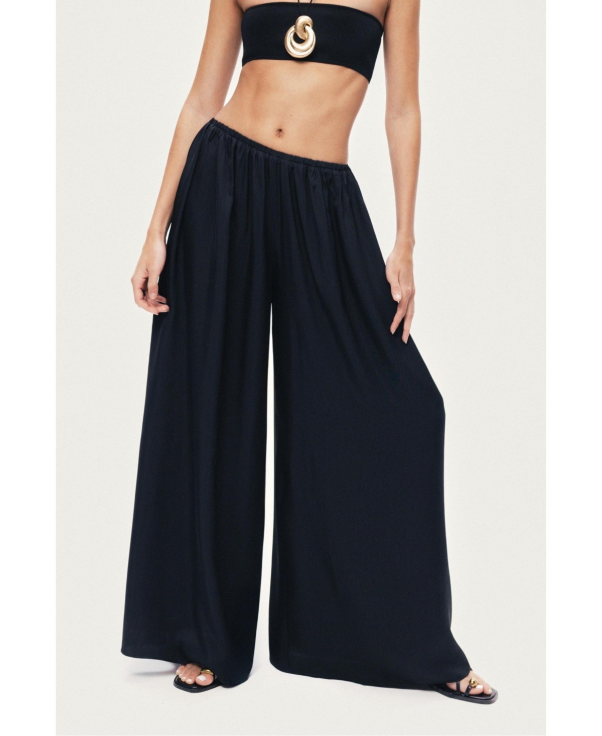 Click here for Nocturne Womens Elasticated Wide Leg Pants - Black prices