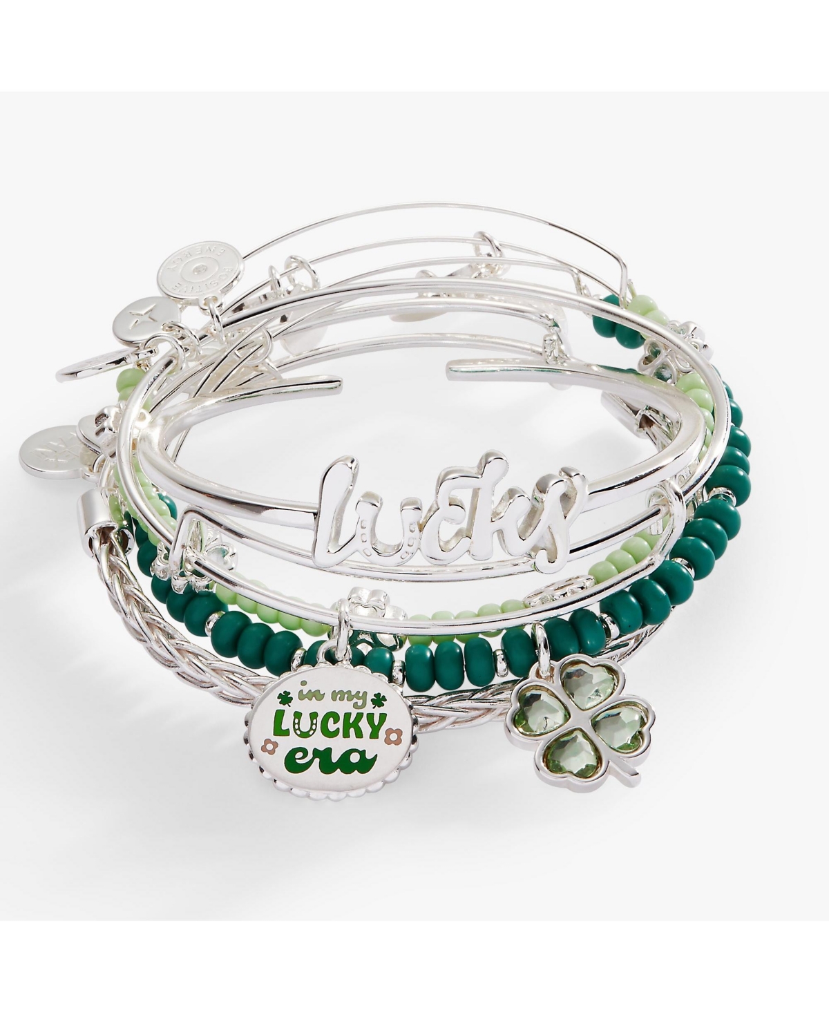 Click here for Alex and Ani Set of 5 Lucky Four-Leaf Clover Bangl... prices