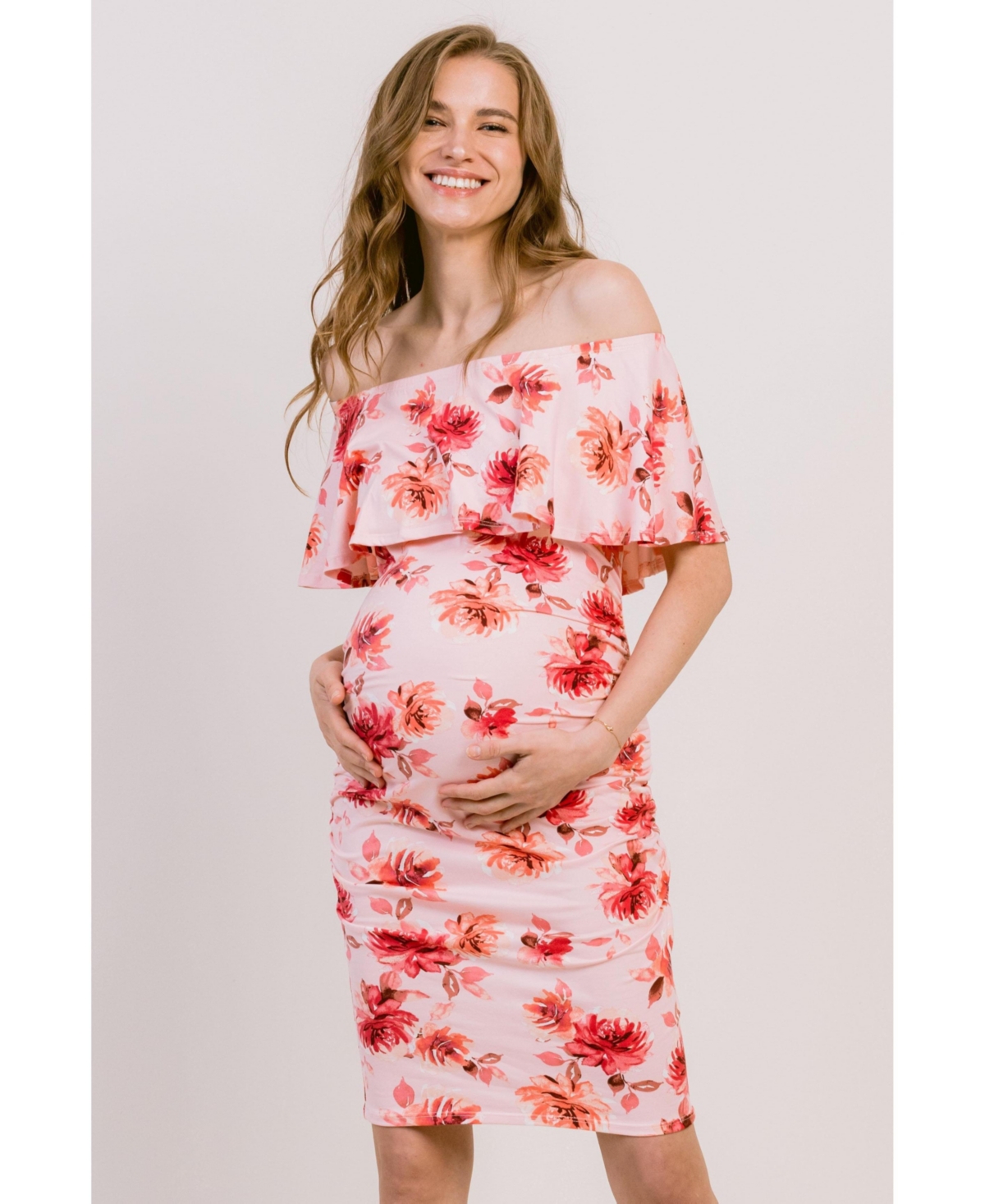 Click here for Hello Miz Maternity Floral Off-the-Shoulder Ruffle... prices