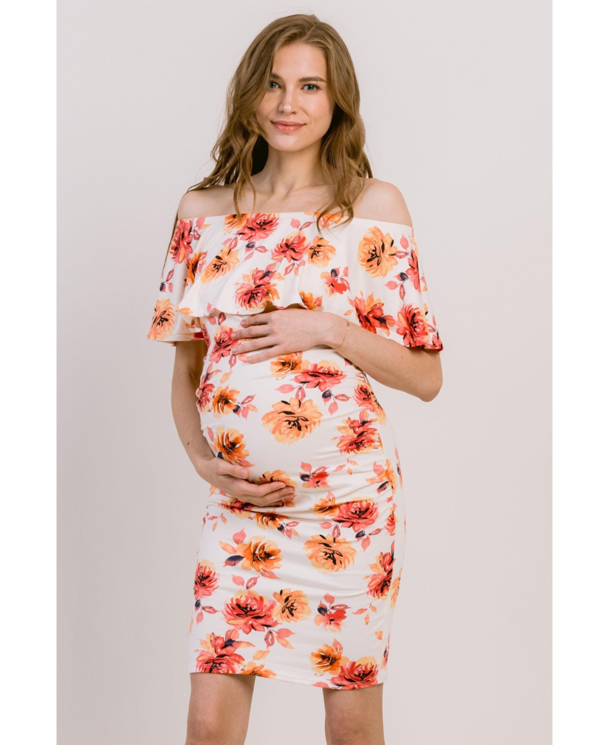 Click here for Hello Miz Maternity Floral Off-the-Shoulder Ruffle... prices