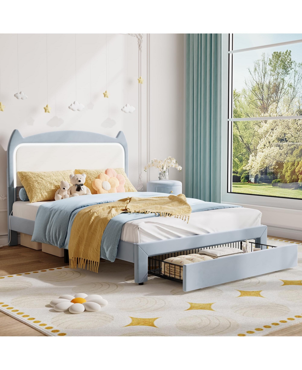 Click here for homfan Kids Bed Frame with Cat Headboard  Upholste... prices