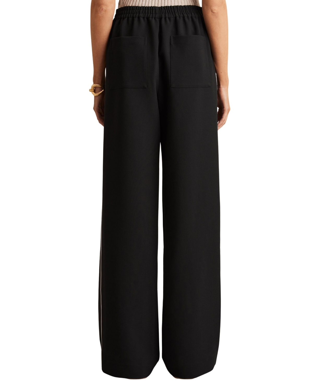 Click here for Reiss Womens Side-Stripe Wide-Leg Pants - Black prices