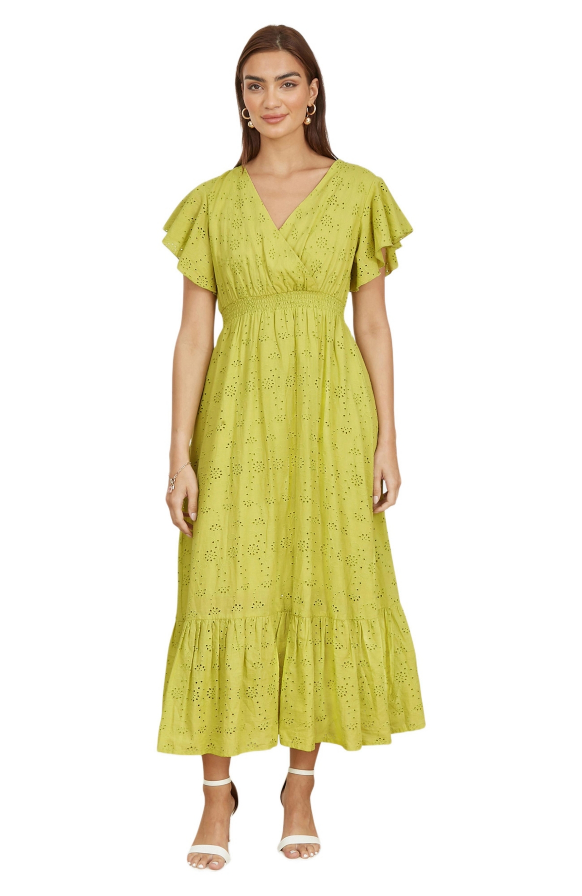 Click here for Yumi Womens Cotton Broderie Anglaise Wrap Midi Dre... prices