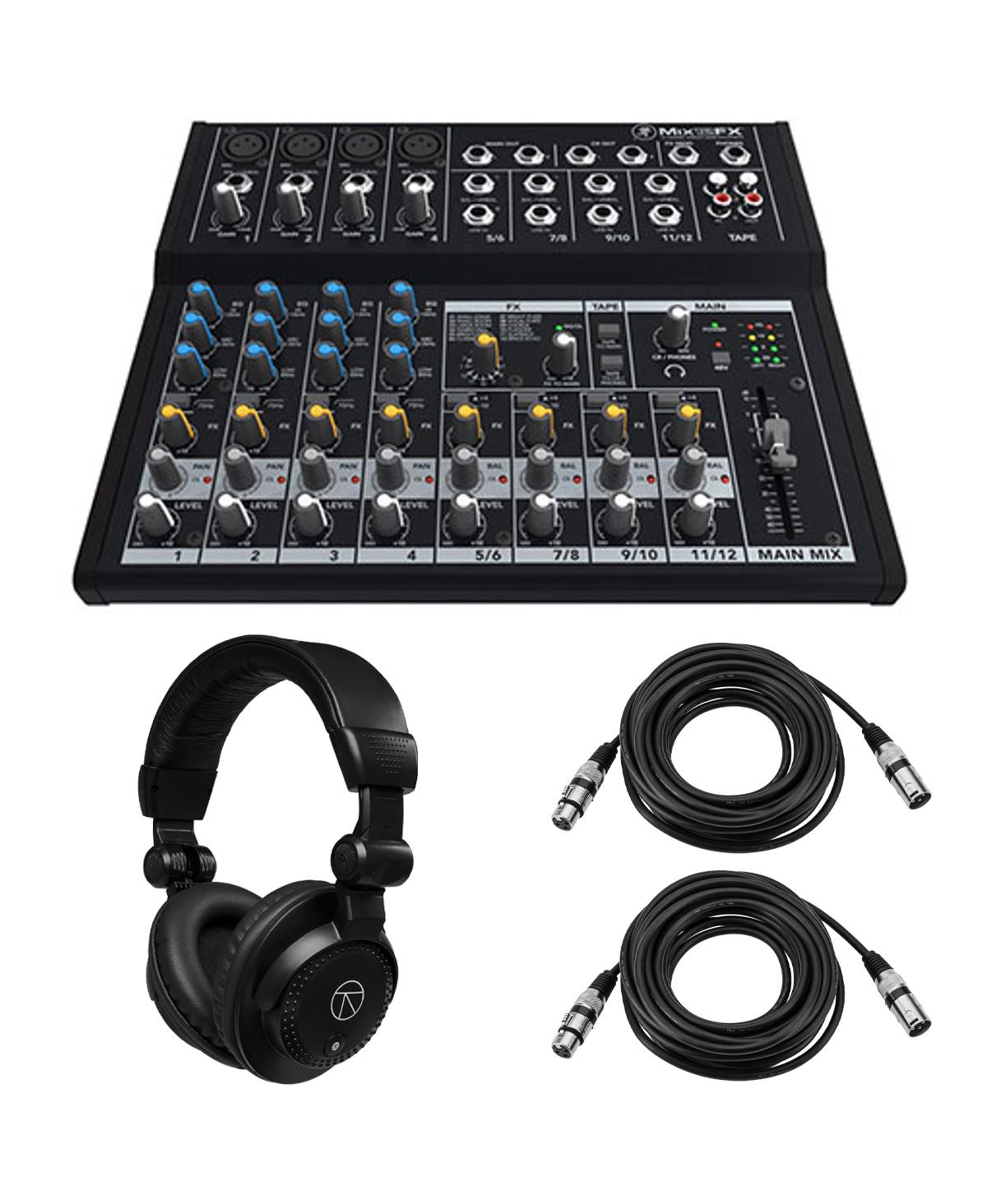 Mackie Mix12FX 12-Channel Compact Mixer with Effects  Bundle with TAPH100 Headphones and 2x Xlr Cable - Black