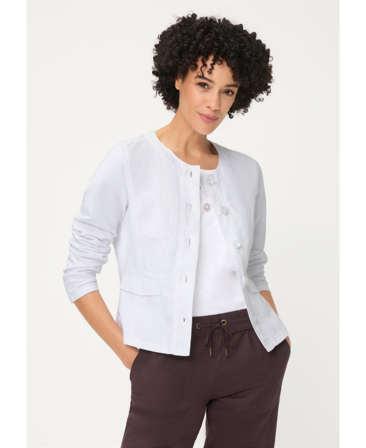 Click here for Olsen Womens Mixed Media Jersey Jacket - White prices
