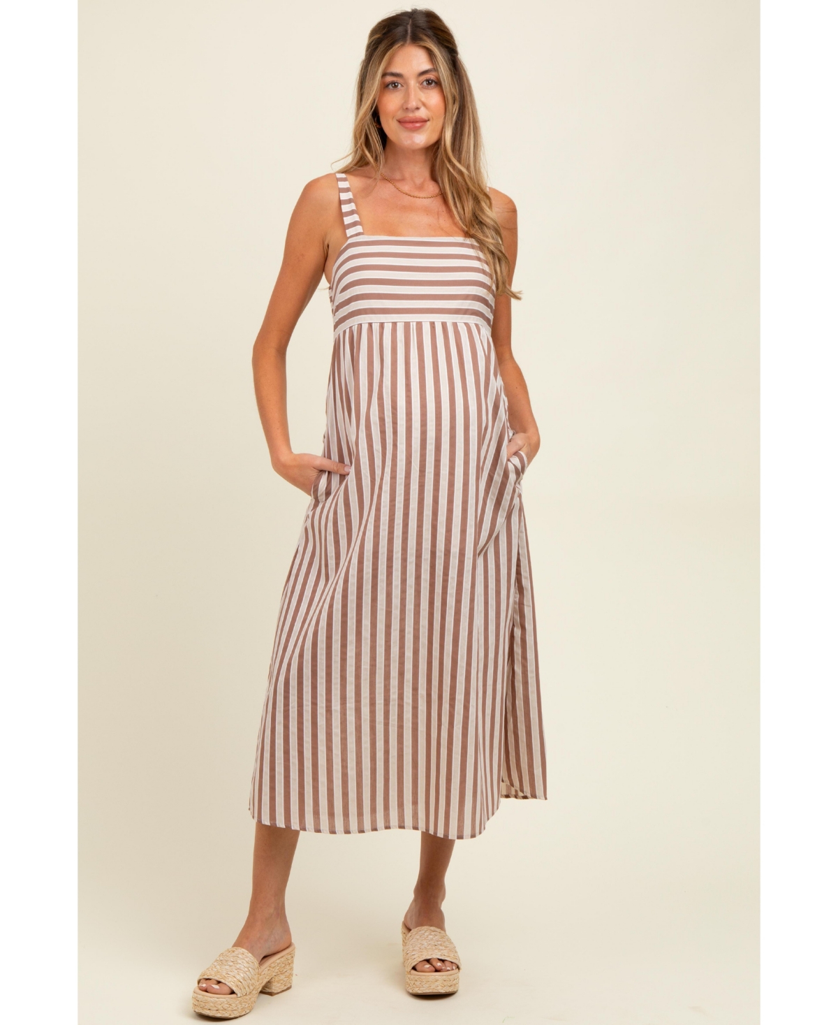 Click here for Pinkblush Maternity Mocha Striped Sleeveless Midi... prices