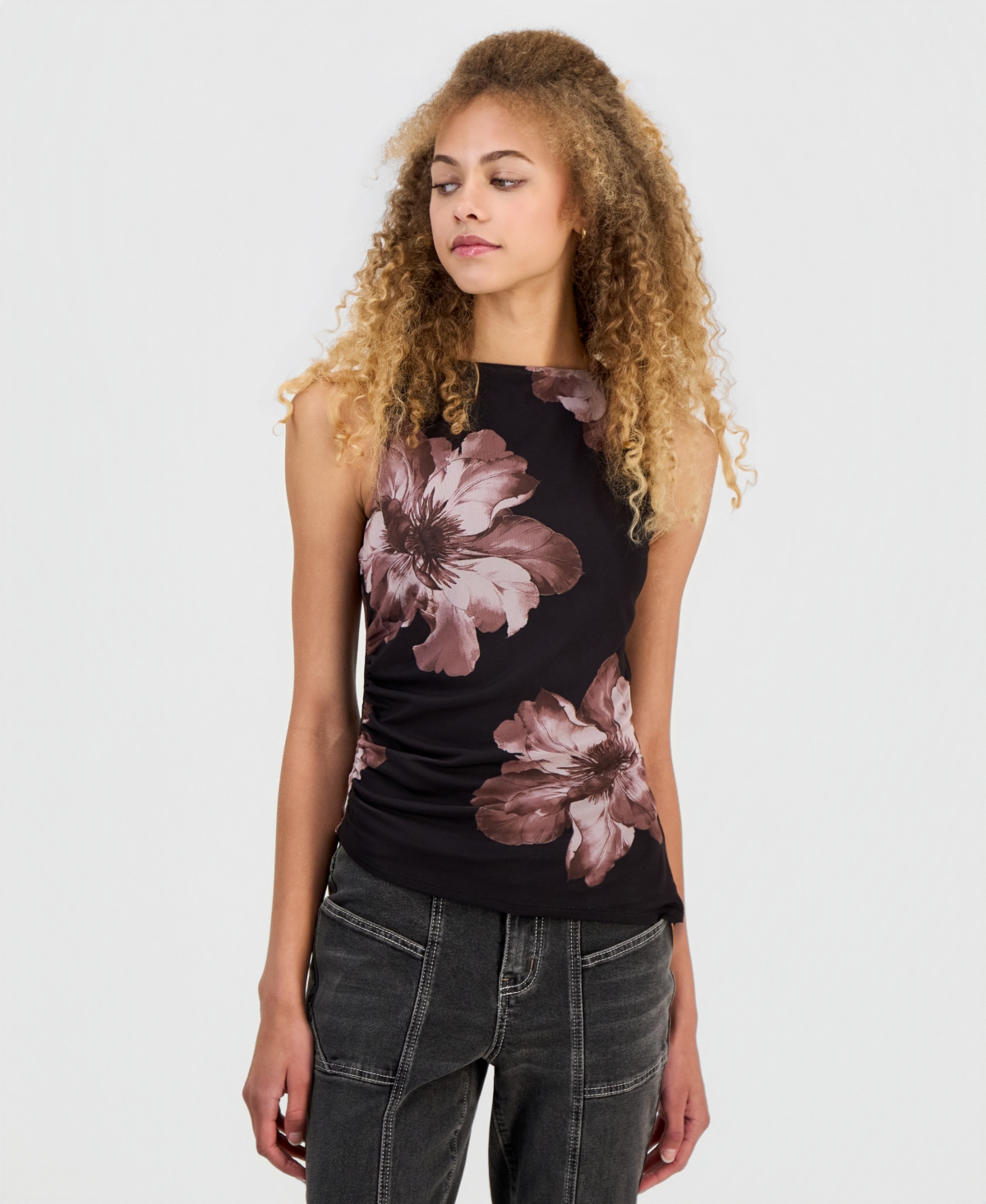 Click here for Madden Girl Juniors Printed Mesh Asymmetrical-Hem... prices
