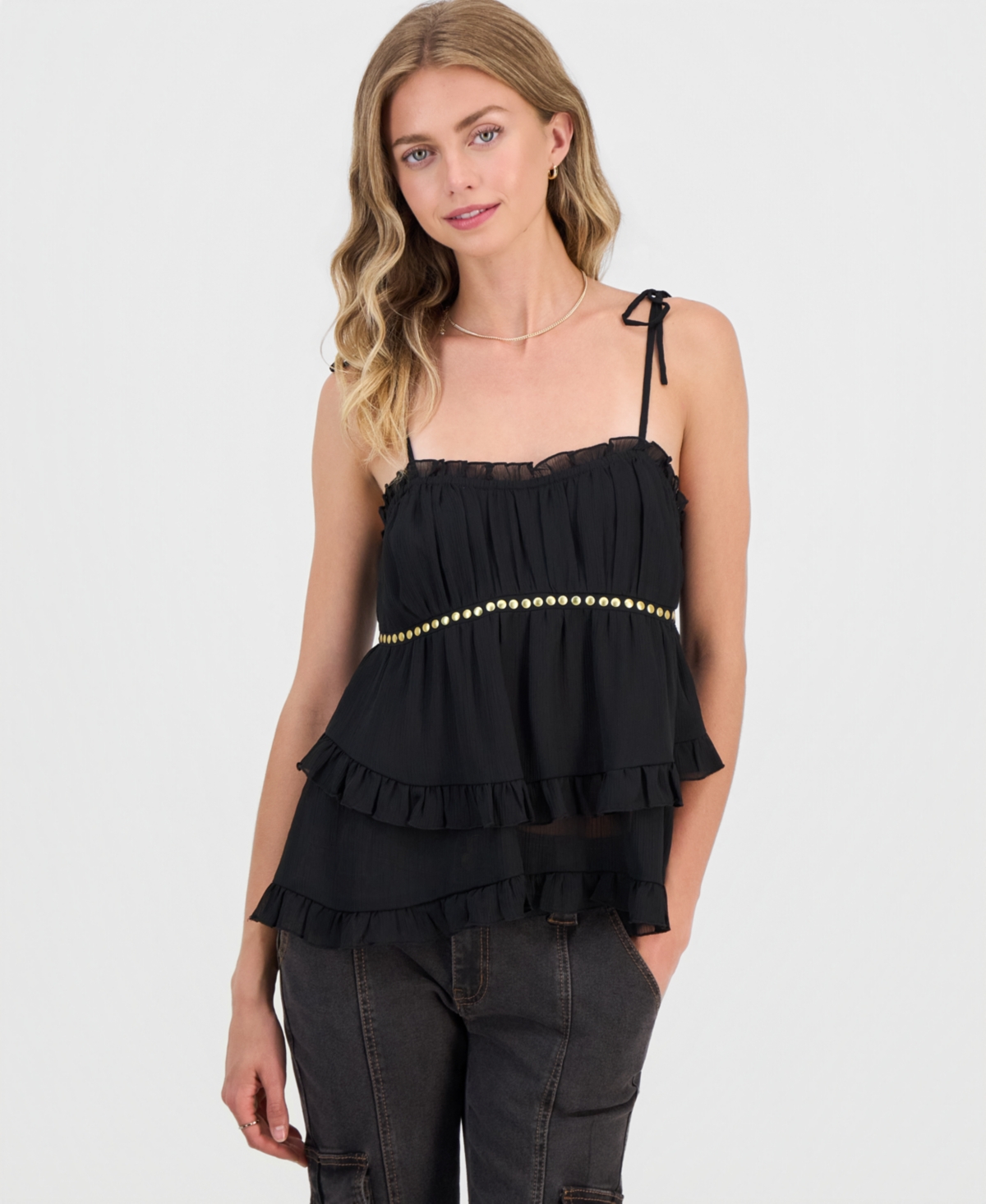 Click here for Madden Girl Juniors Studded Tiered Babydoll Tank -... prices