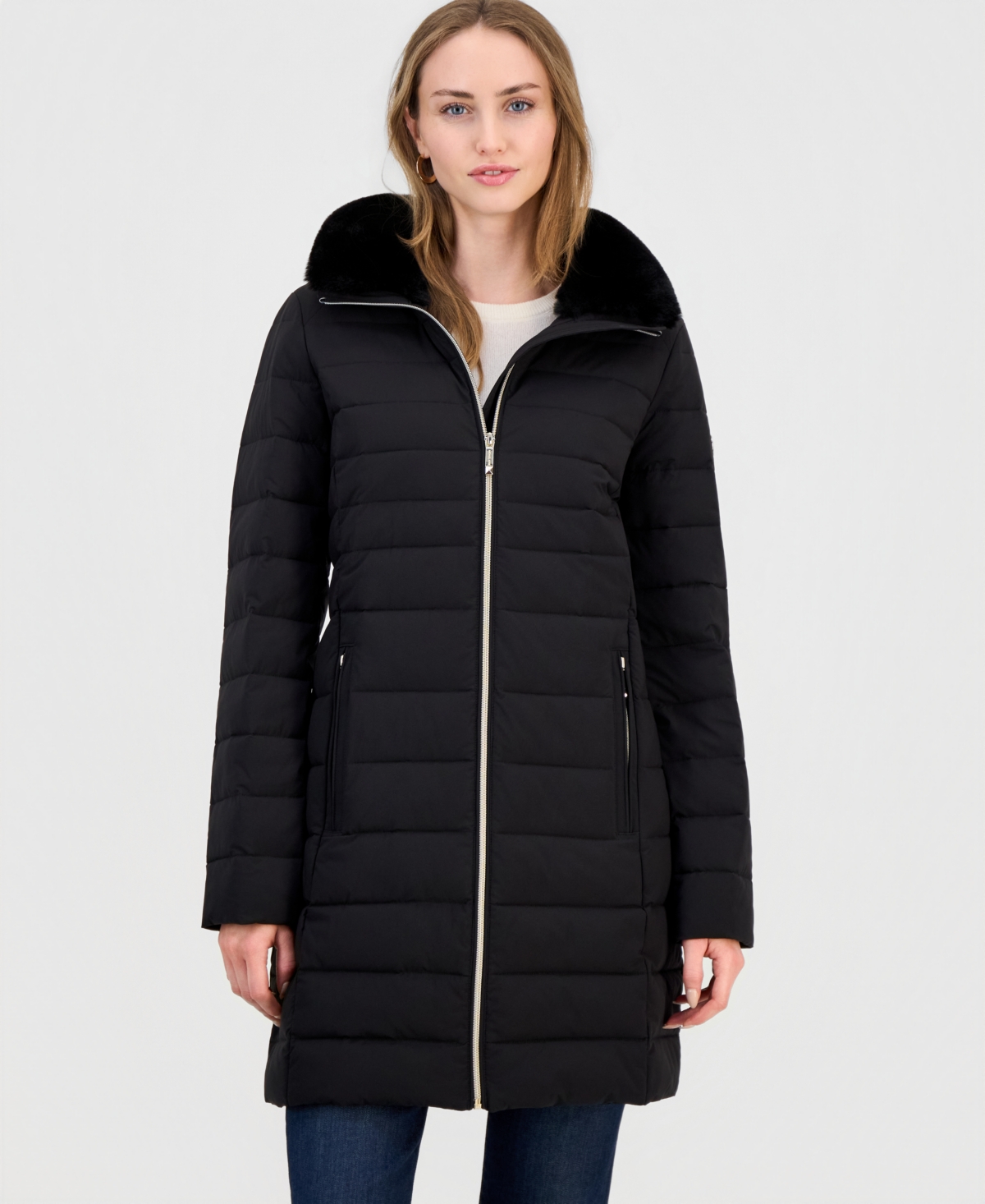Click here for Womens Faux-Fur-Collar Hooded Packable Puffer Coat... prices