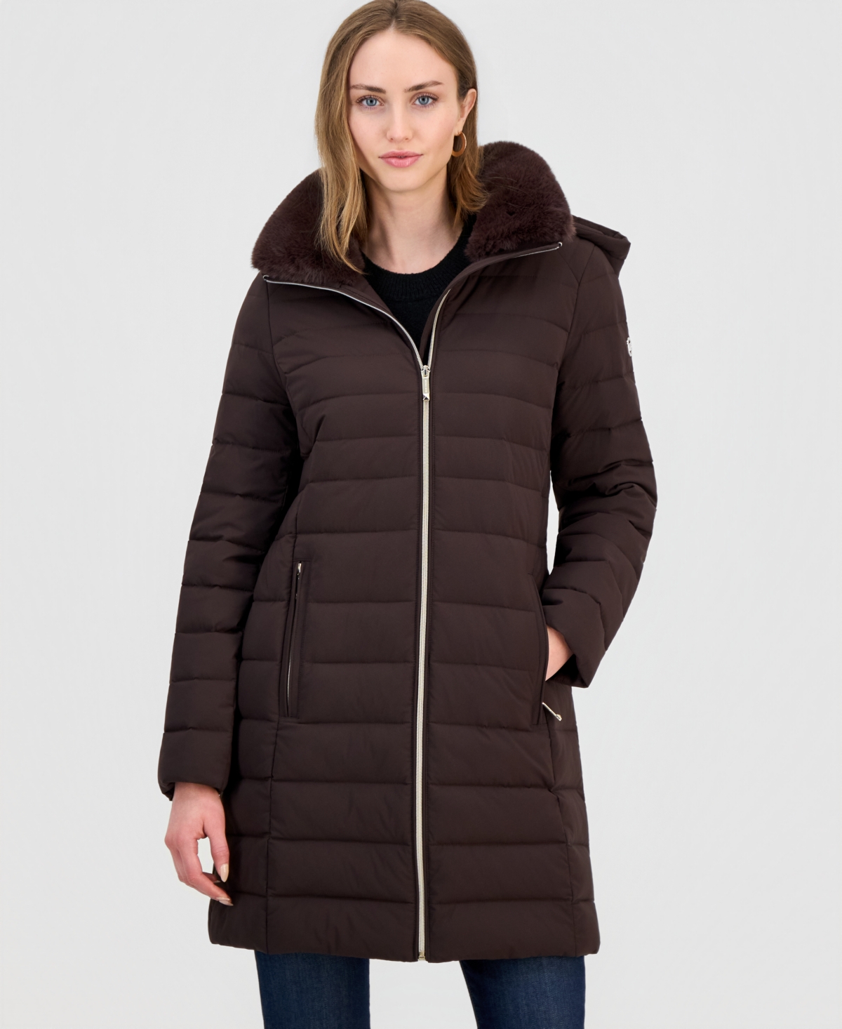 Click here for Womens Faux-Fur-Collar Hooded Packable Puffer Coat... prices