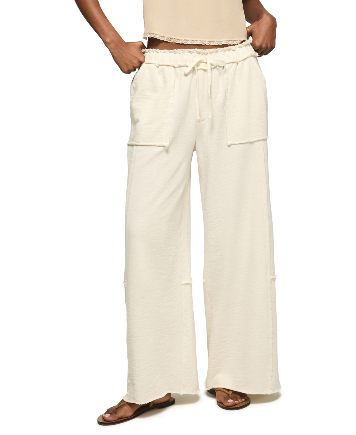 Click here for Lucky Brand Womens Fleece Wide-Leg Pants - Oat Mil... prices