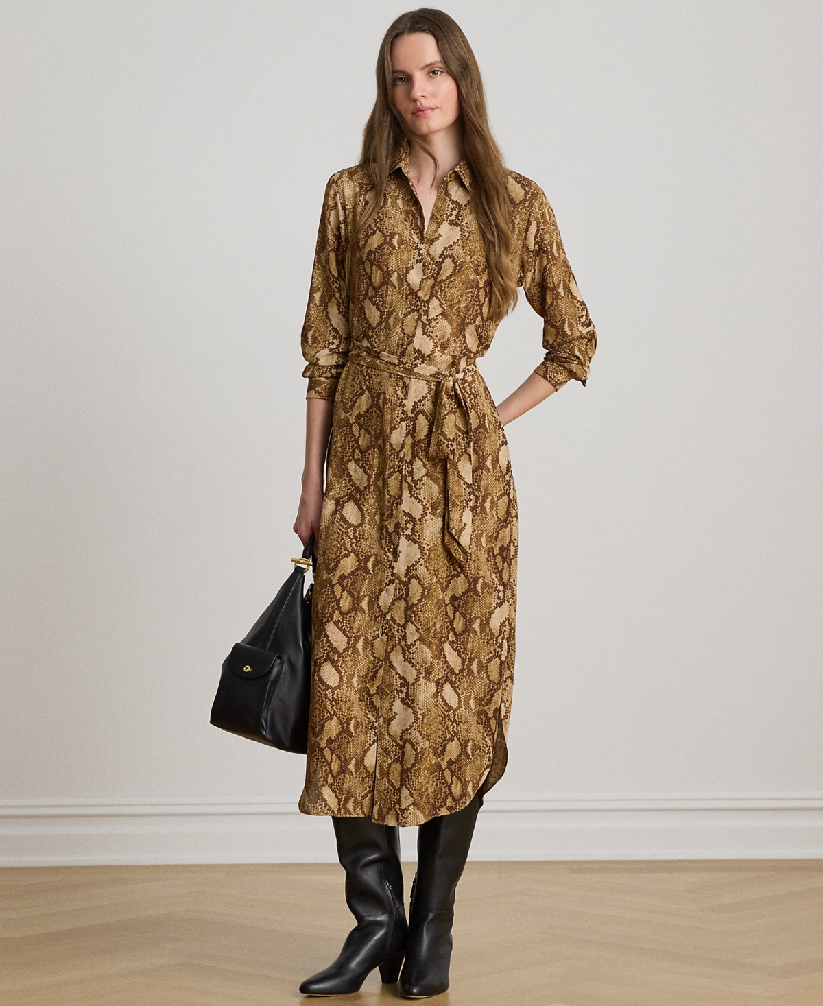 Click here for Lauren Ralph Lauren Petite Collared Belted Shirt D... prices