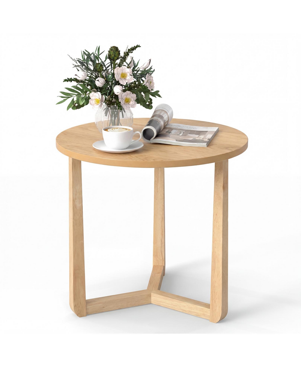 Click here for Gymax Round Side Table with Sturdy Rubber Wood Leg... prices