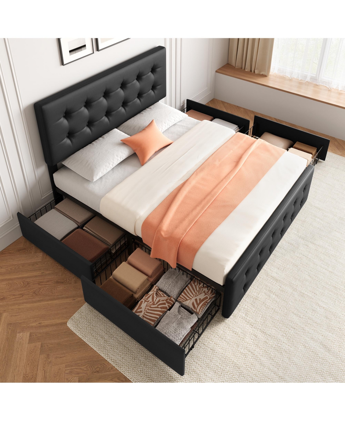 Click here for homfan Upholstered Platform Bed Frame with 4 Stora... prices