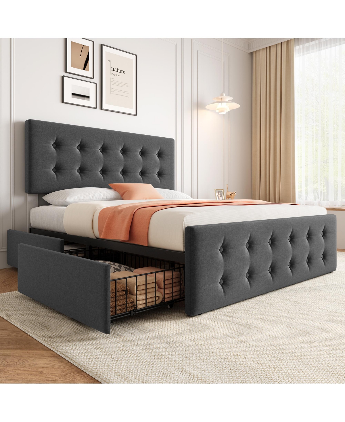 Click here for homfan Upholstered Platform Bed Frame with 4 Stora... prices