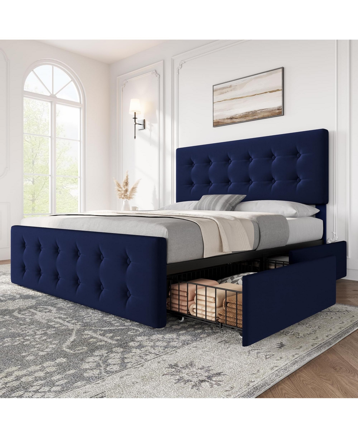 Click here for homfan Upholstered Platform Bed Frame with 4 Stora... prices