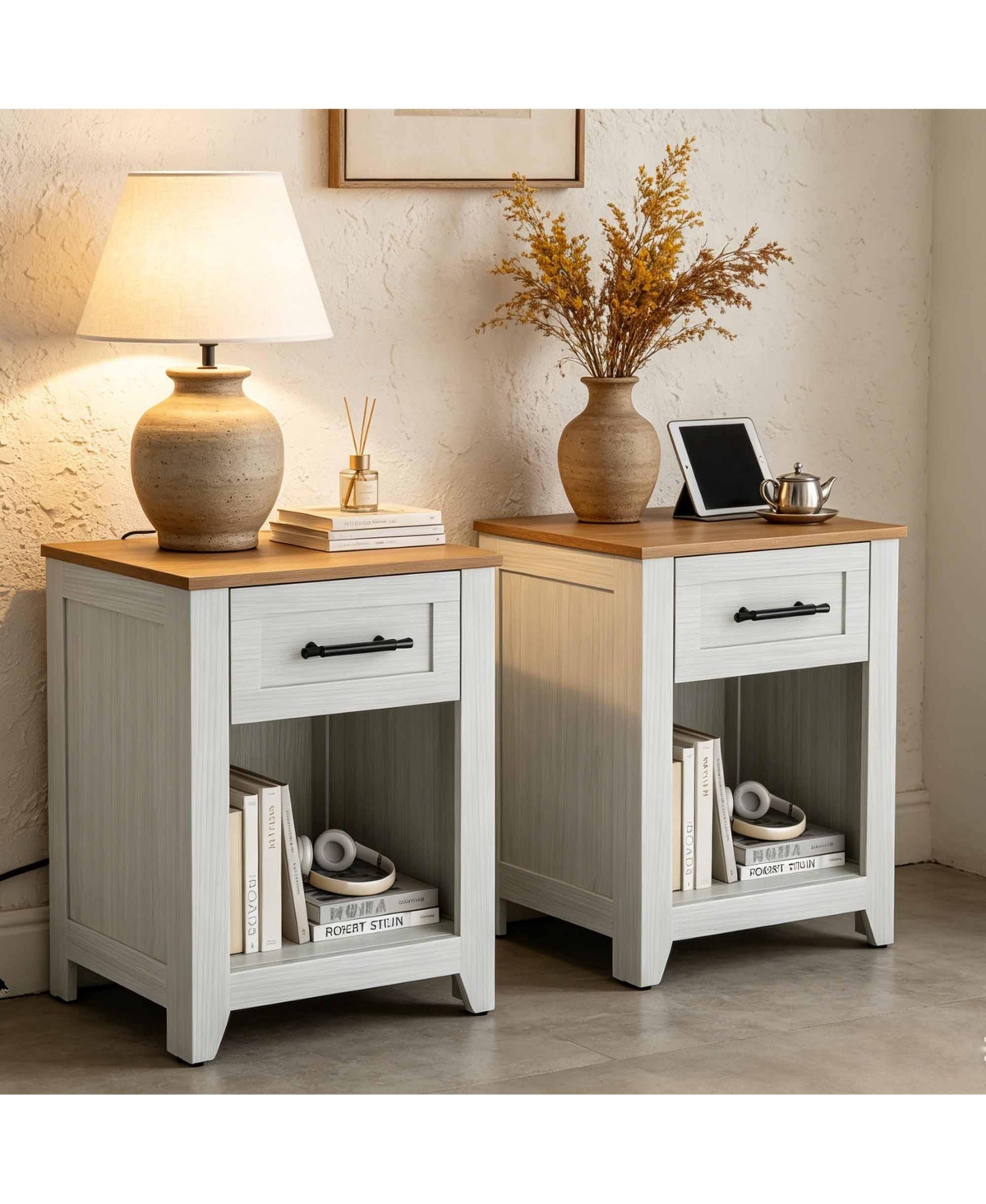 Click here for homfan Set of 2 Farmhouse Nightstand with Charging... prices