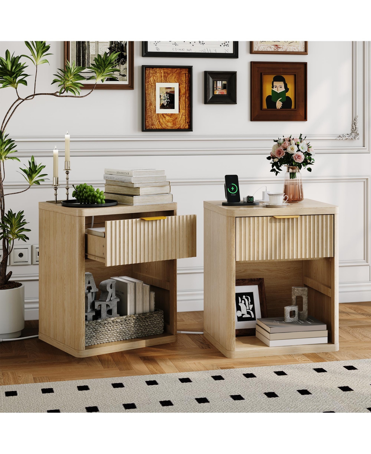 Click here for homfan Set of 2 Modern Fluted Nightstands with Cha... prices