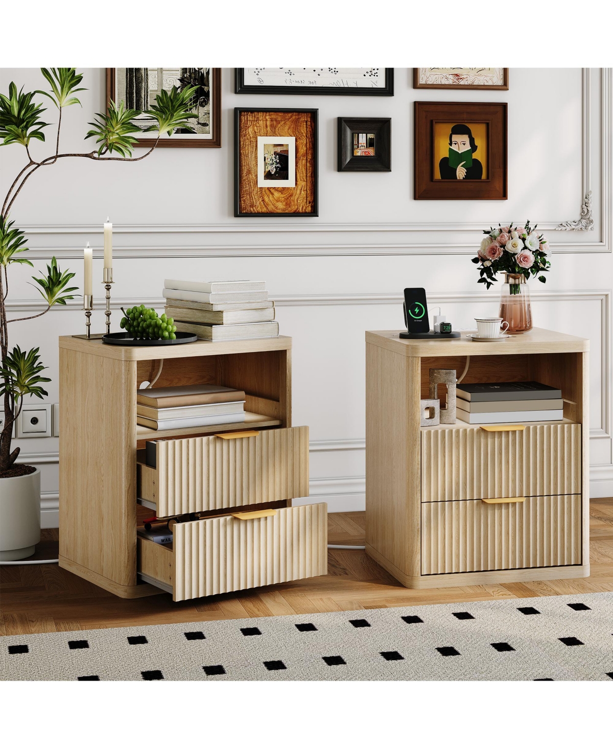 Click here for homfan Set of 2 Modern Fluted Nightstands with Cha... prices