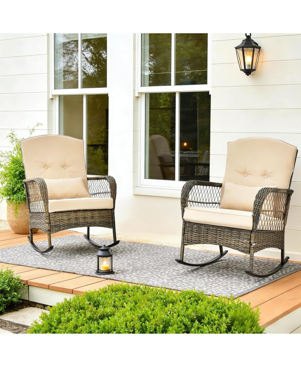Click here for GarveeLife 2Pcs Outdoor Wicker Rocking Chairs  Pe... prices