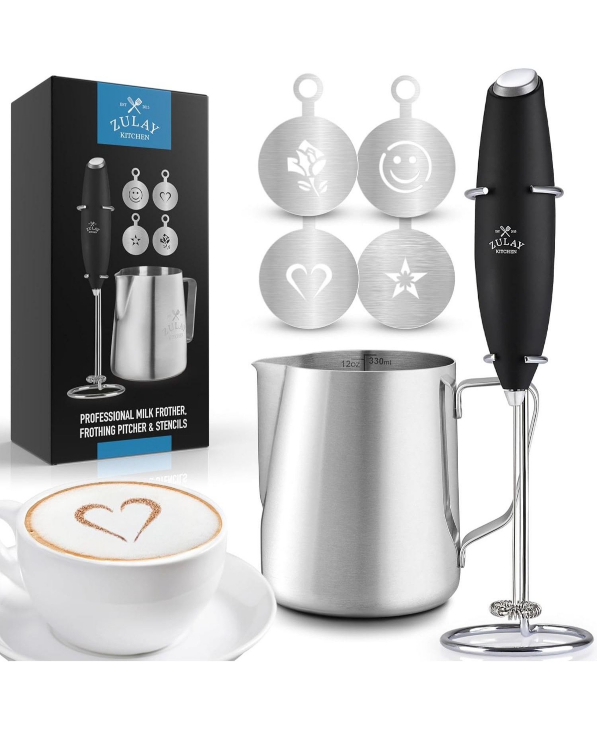 Click here for Zulay Kitchen Milk Frother Pitcher Stencil Stirrer... prices