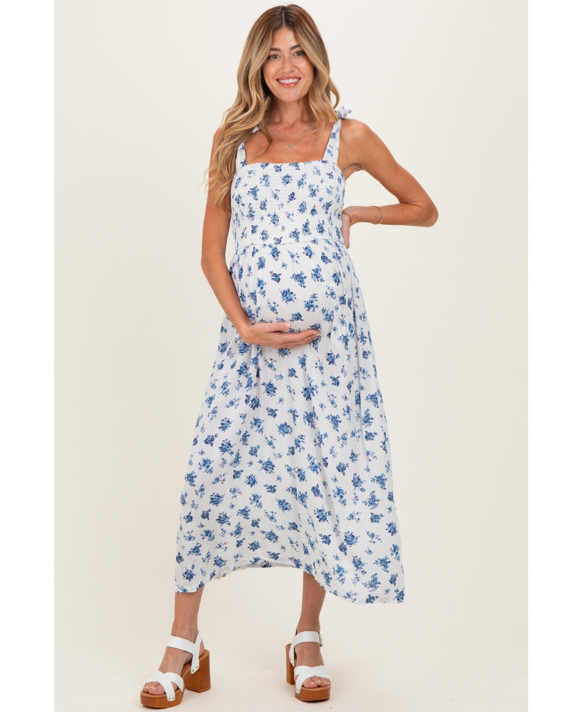 Click here for Pinkblush Maternity Ivory Smocked Bodice Tie Strap... prices