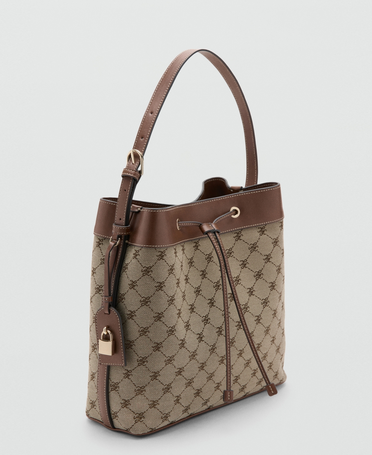 Click here for Mango Womens Logo Jacquard Bucket Bag - Leather prices