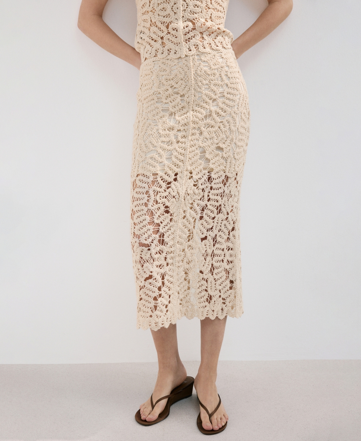 Click here for Mango Womens Openwork Knitted Skirt - Sand prices
