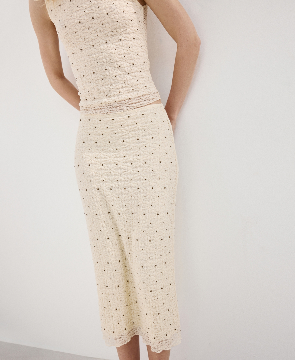 Click here for Mango Womens Studs Midi Skirt - Ecru prices