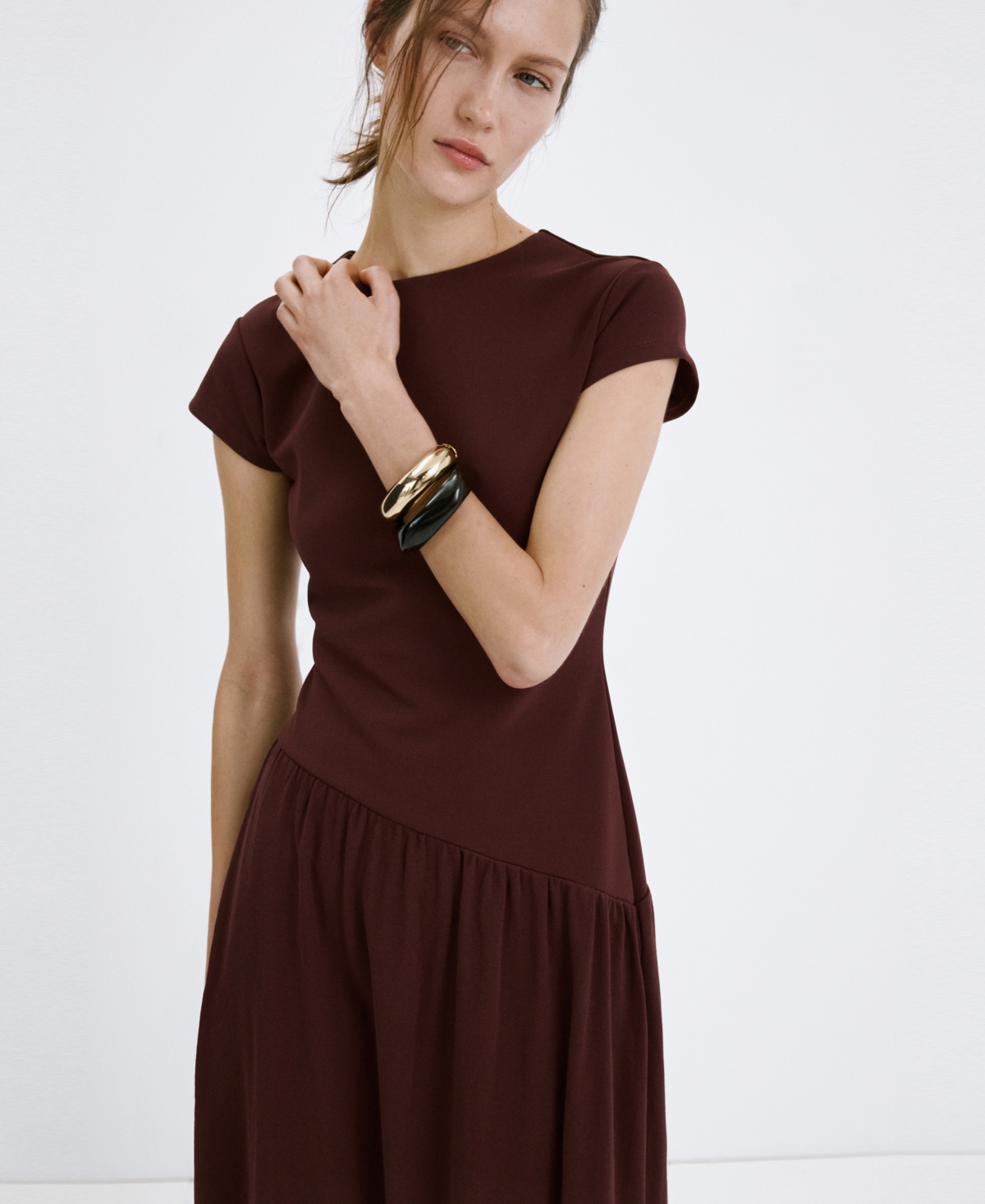 Click here for Mango Womens Asymmetrical Midi-Dress - Burgundy prices