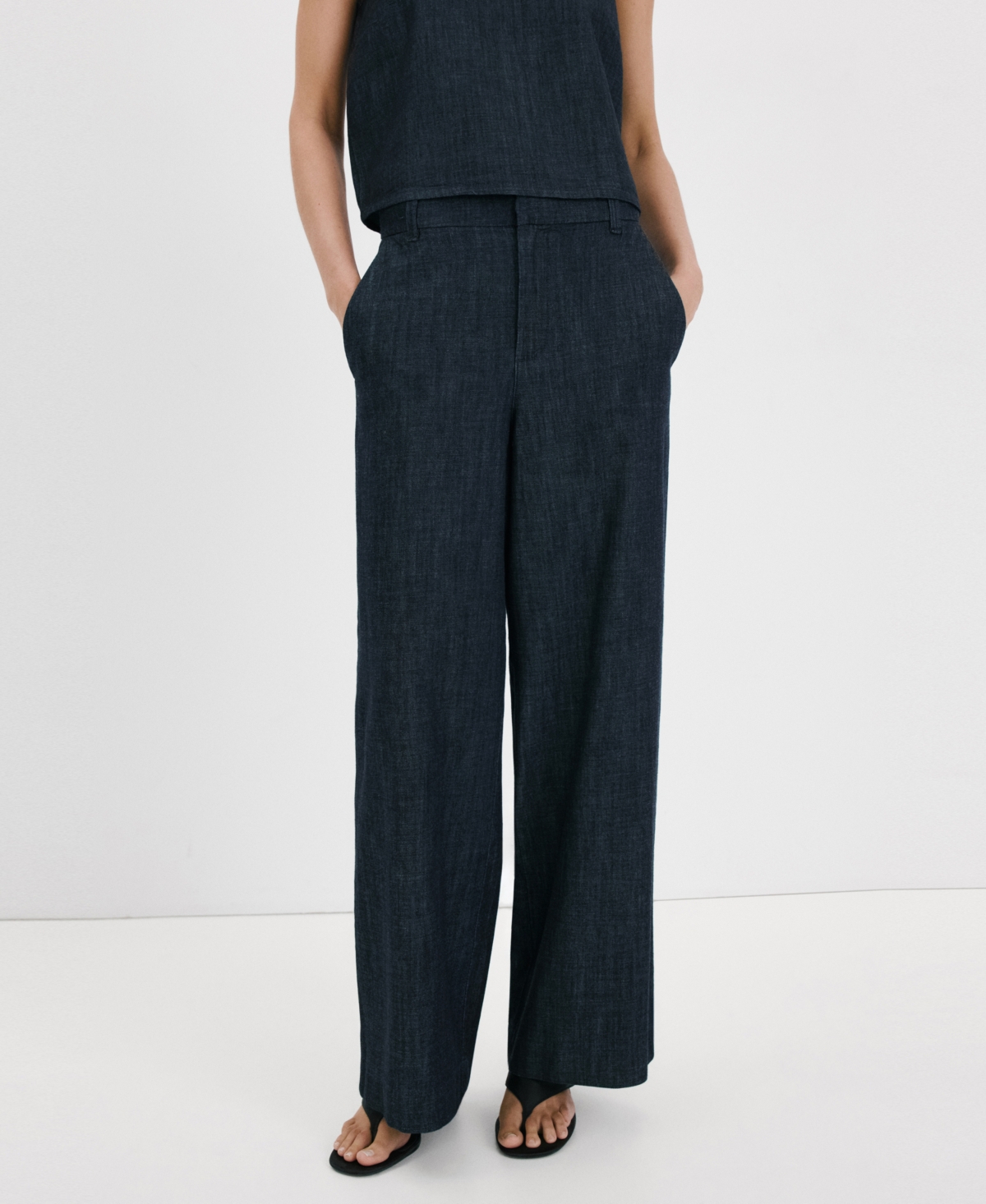 Click here for Mango Womens Wide Leg Mid-Rise Jeans - Open Blue prices