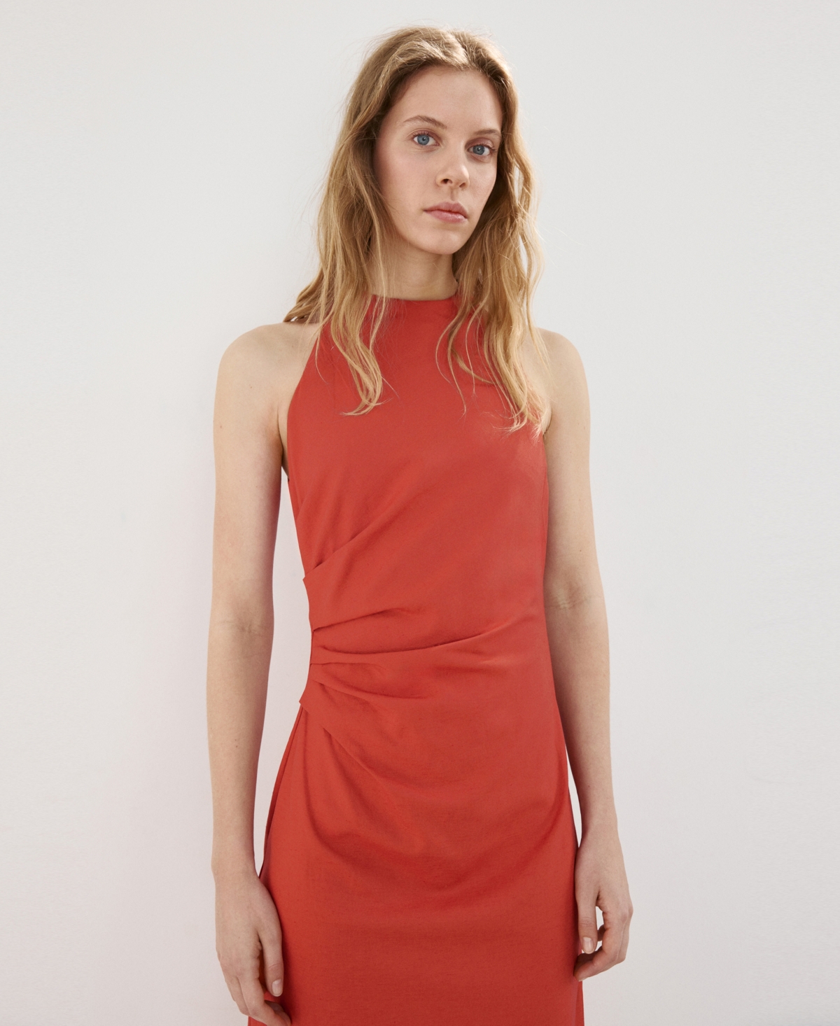 Click here for Mango Womens Draped Midi-Dress - Orange prices